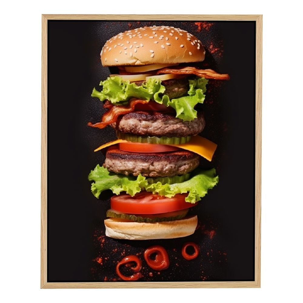 Nawypu Canvas Print Wall Art Cheeseburger Ingredient Floating Explosion ...