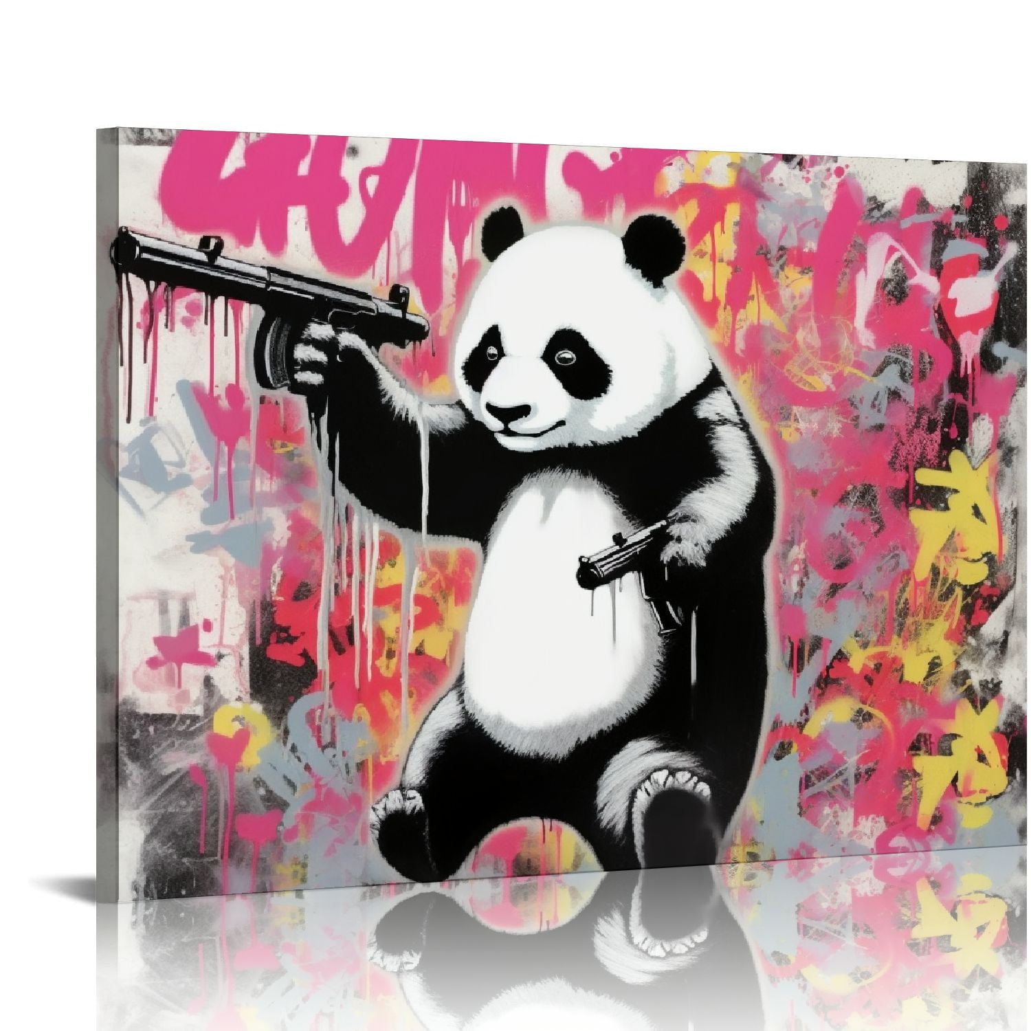 Nawypu Canvas Print Wall Art Panda with Guns Banksy Spray Paint ...