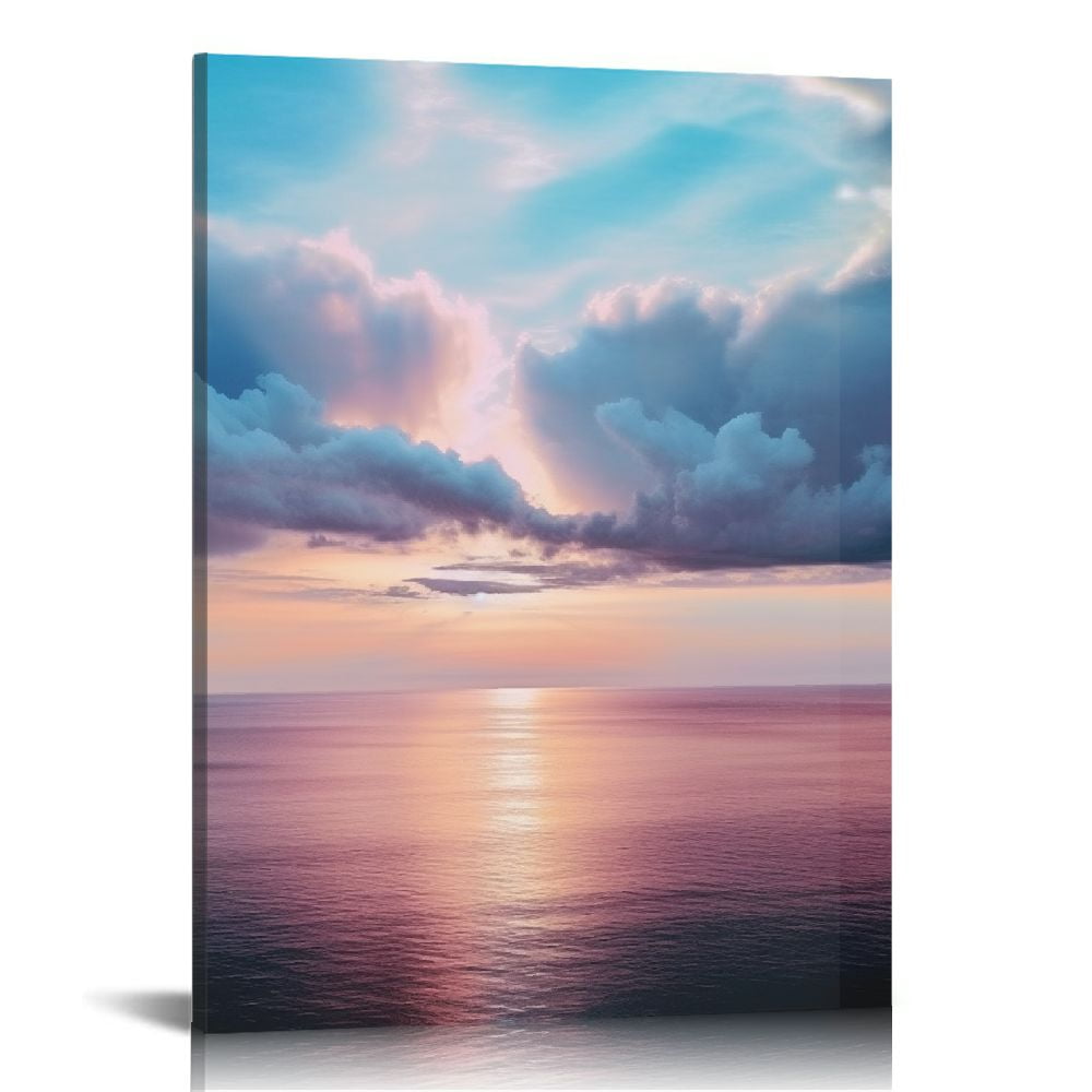 Nawypu Canvas Print Wall Art Purple & Blue Sunset Horizon at Sea Marine ...