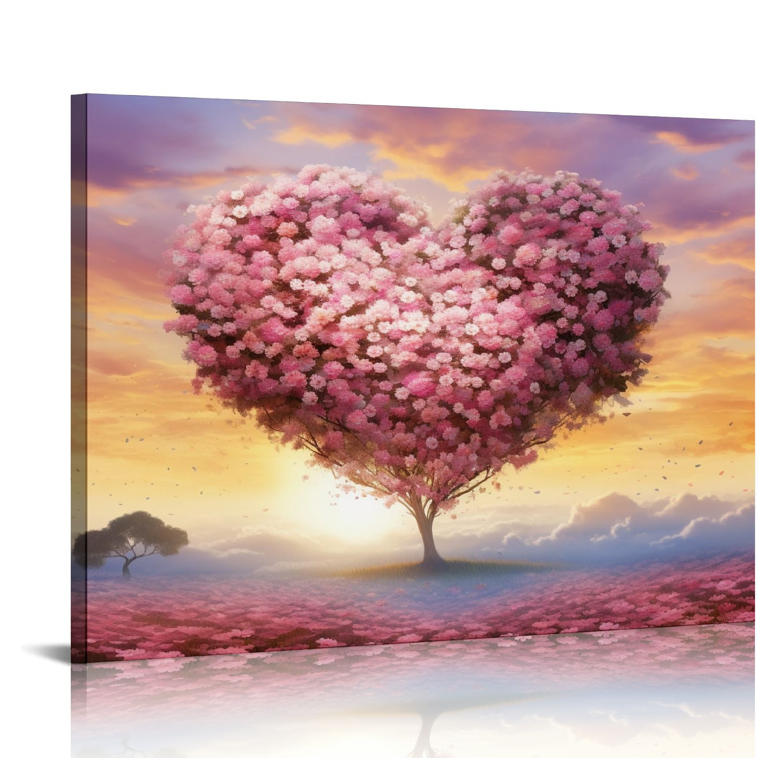Nawypu Canvas Print Wall Art Red Heart-Shaped Bush in Daisy Field ...