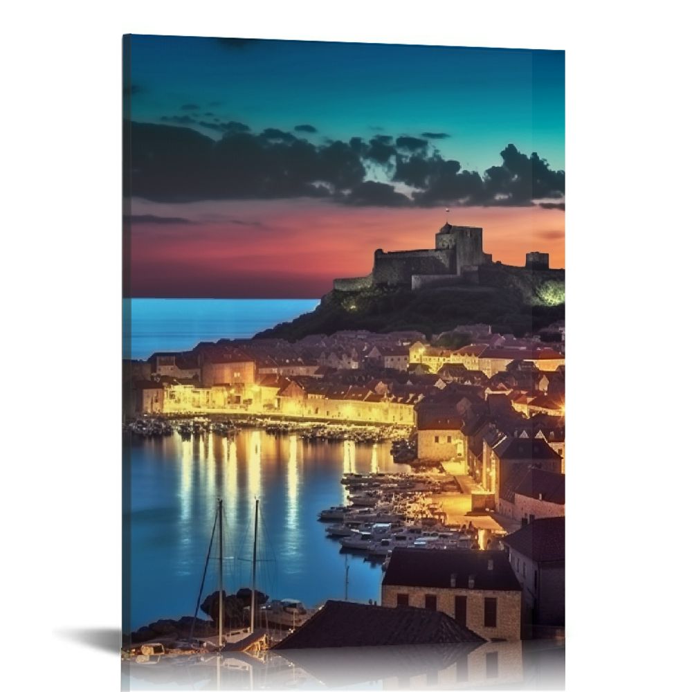 Nawypu Canvas Print Wall Art Set Pastel Neon Sunset Ocean Sea Dubrovnik ...