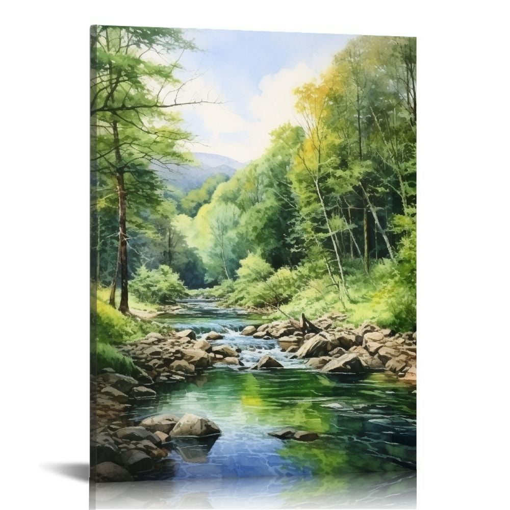 Nawypu Canvas Print Wall Art Set Sunlight Storm Cloud Forest Tree Pond ...