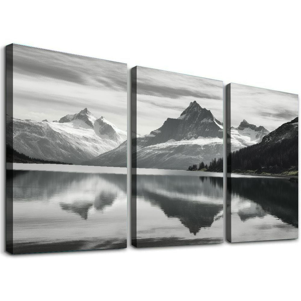 Nawypu Canvas Print Wall Art Snow Capped Mountains with Lake Reflection ...