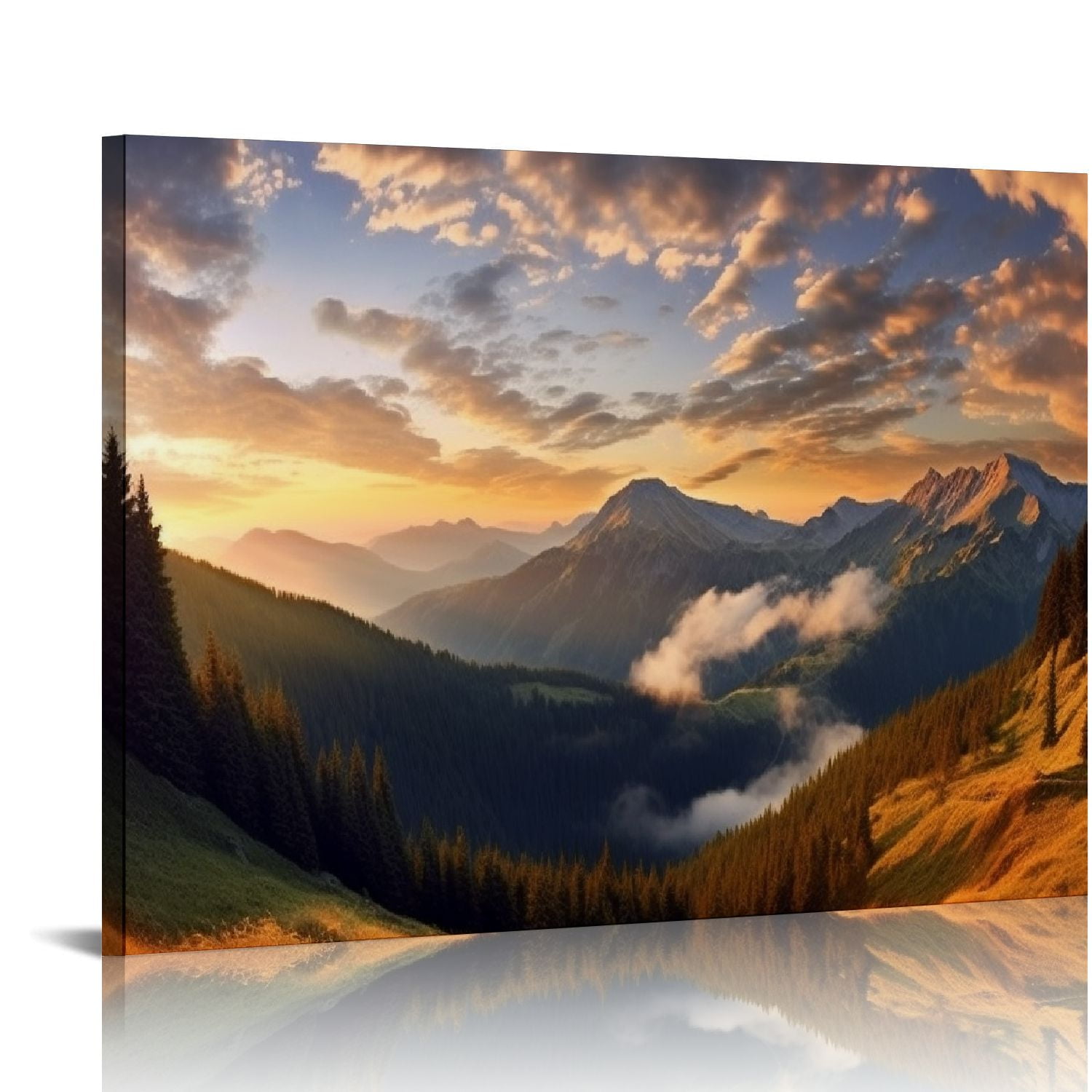 Nawypu Canvas Print Wall Art Sunset Over The Golden Mountain Forest ...