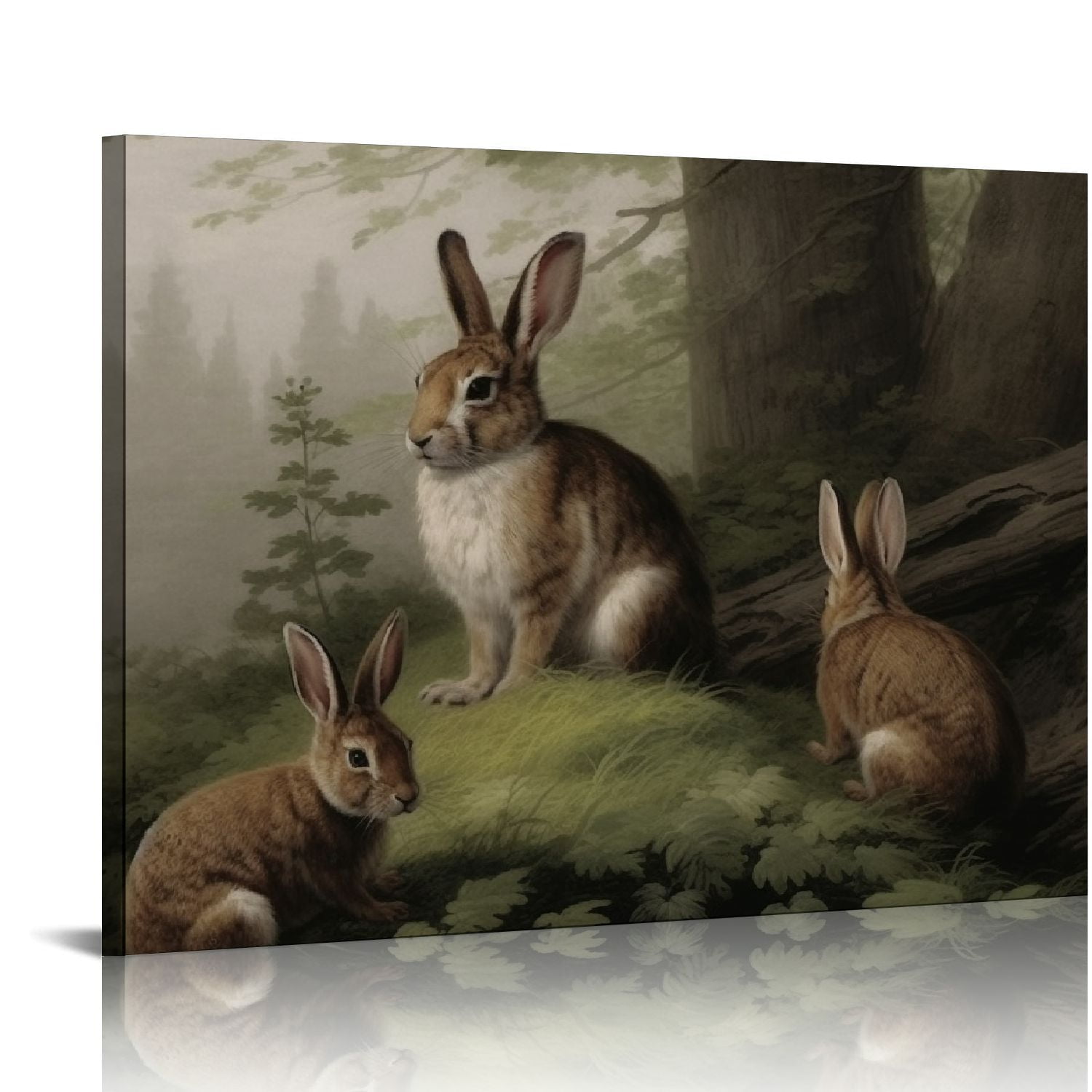 Nawypu Canvas Print Wall Art Three Rabbits with Vintage Wall Art Decor ...