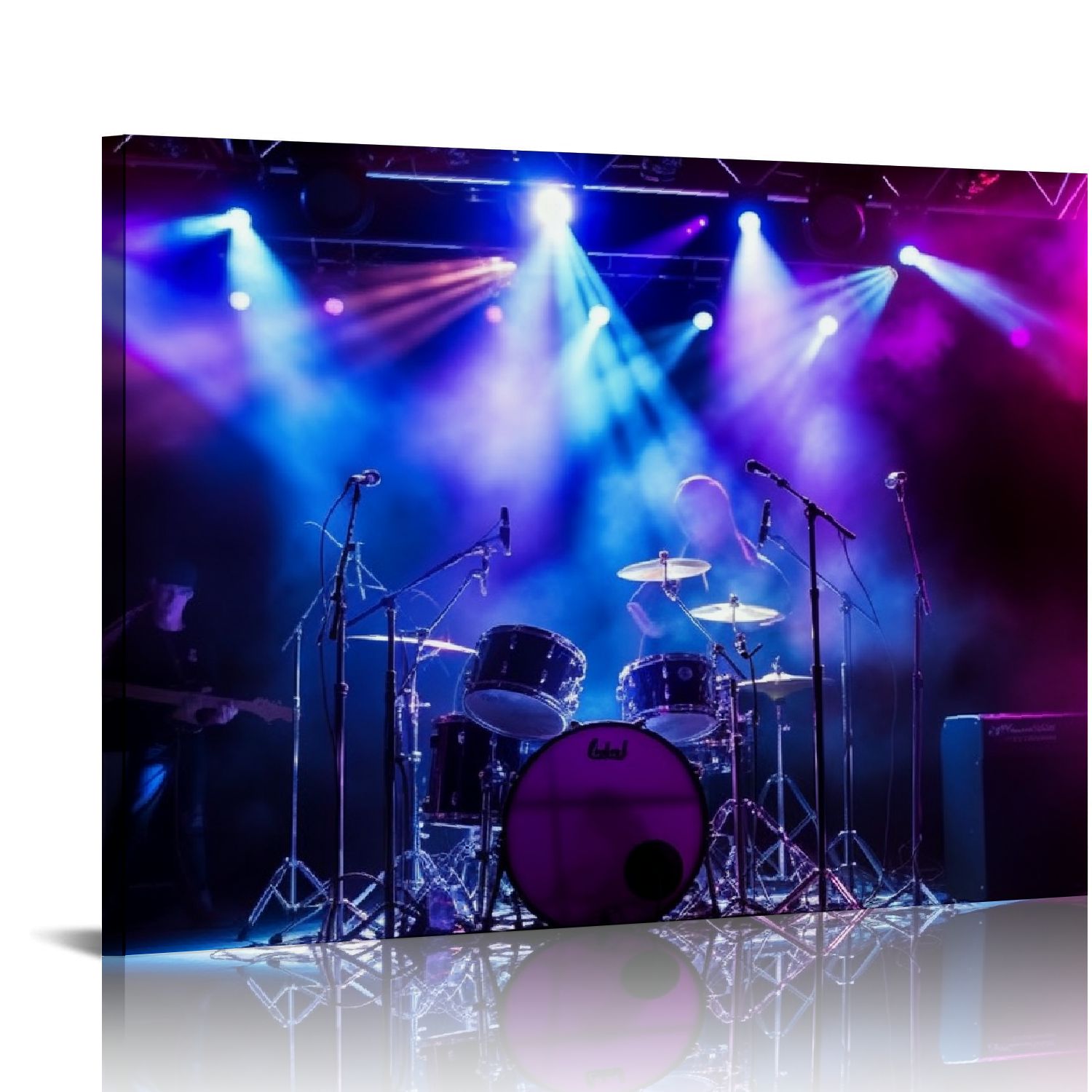 Nawypu Canvas Print Wall Art Vibrant Blue Stage Lights Drum Set Music ...