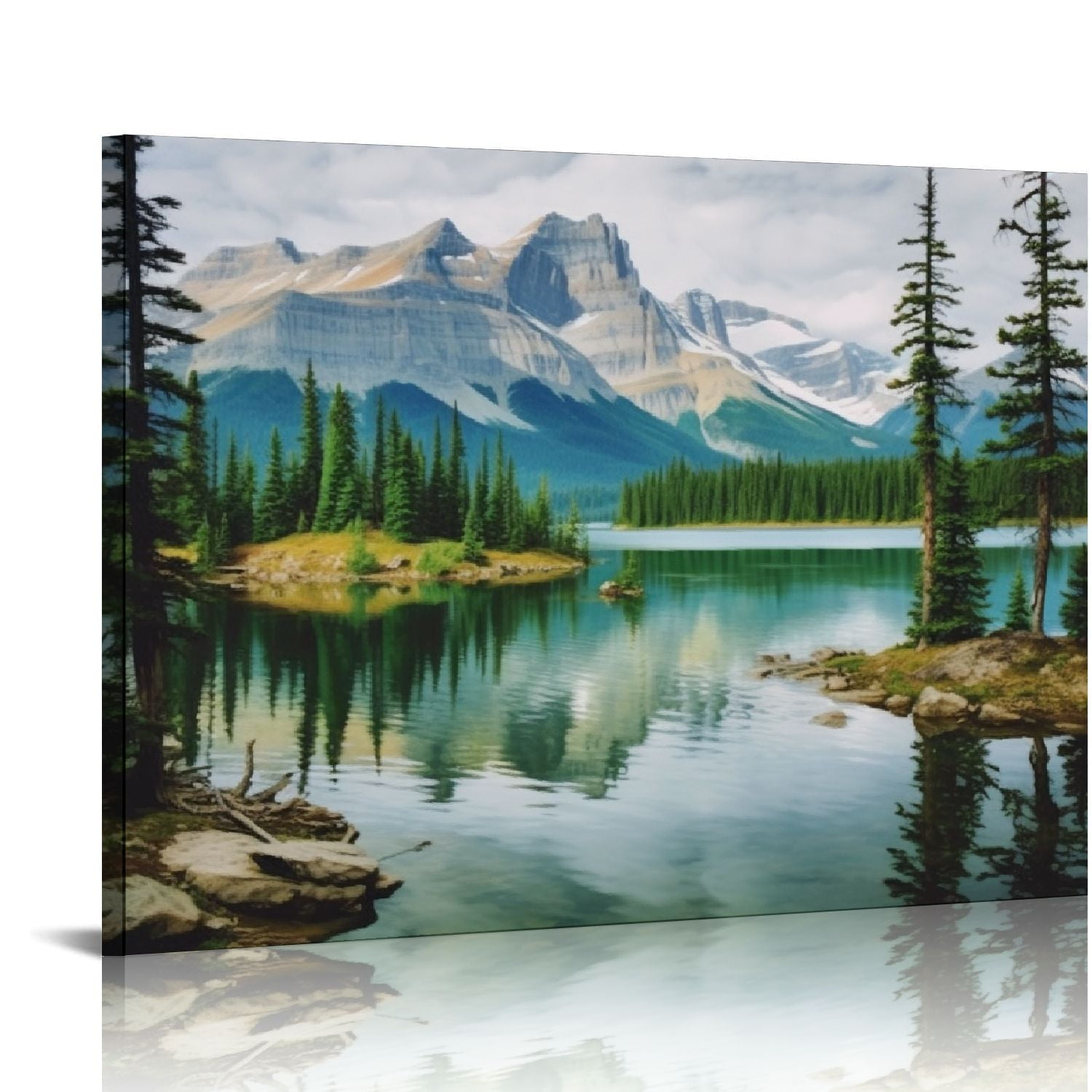 Nawypu Canvas Print Wall Art Winter Pine Tree Forest Mountain Lake ...