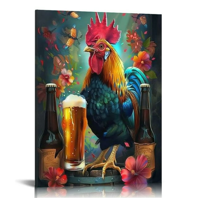 Nawypu Canvas Prints Cocktail Bar Funny Rooster Chicken Canvas Wall Art ...