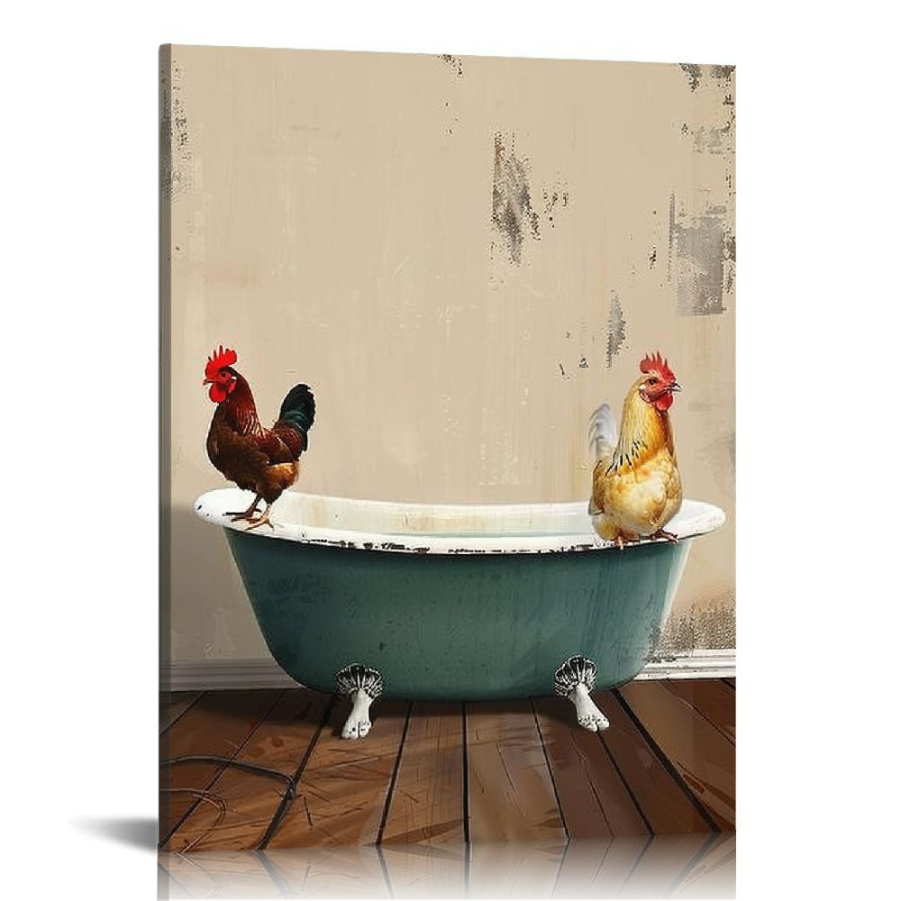 Nawypu Canvas Wall Art Bathroom Rooster Animals Pictures Painting ...