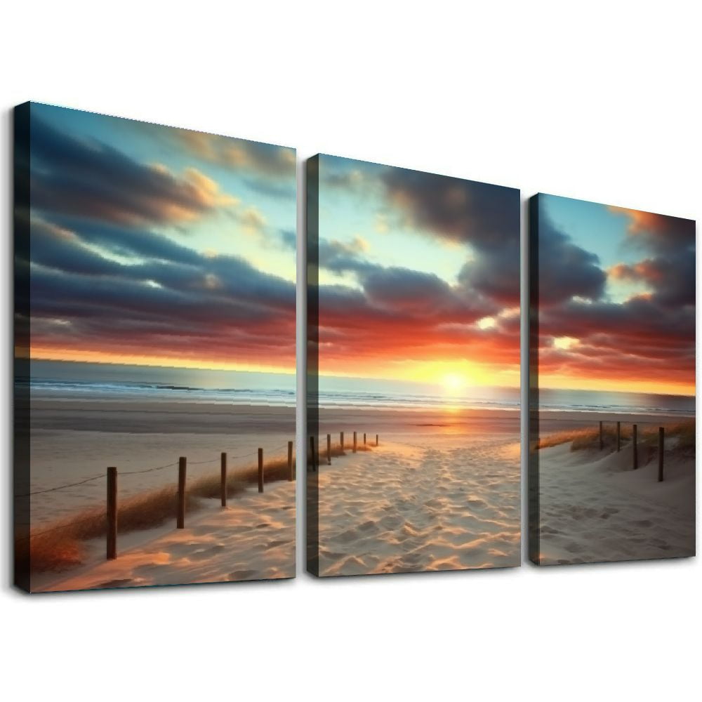 Nawypu Canvas Wall Art Beach Sunset Ocean Nature Pictures Long Canvas ...