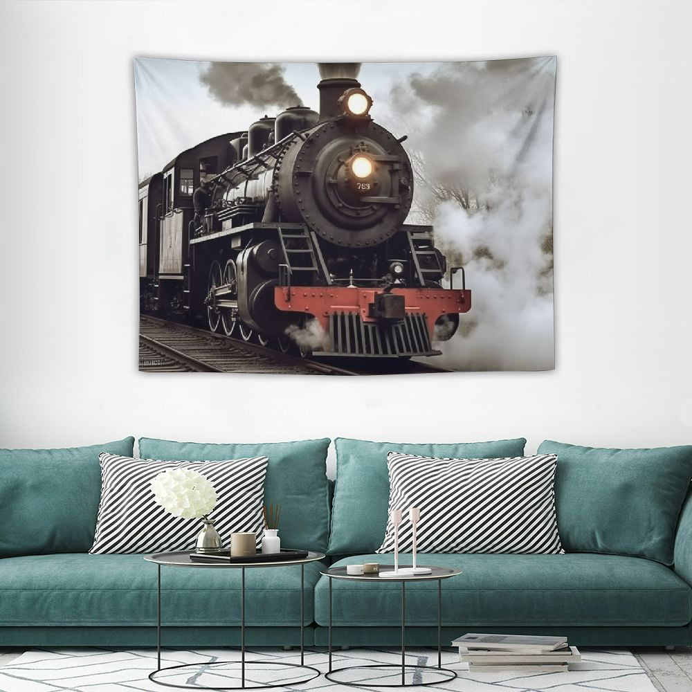 Nawypu Canvas Wall Art Black Old Steam Train Canvas Print Artwork ...