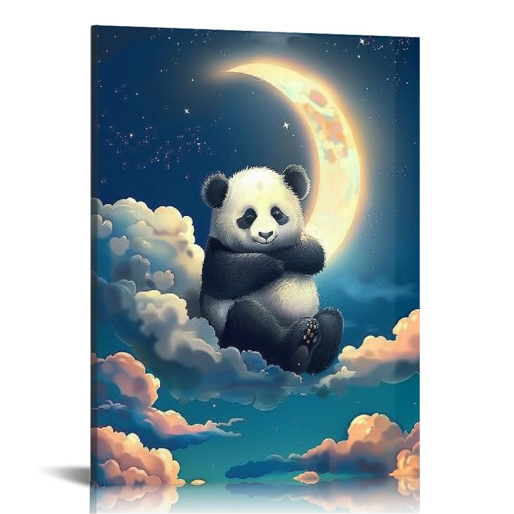 Nawypu Canvas Wall Art,Crescent Moon And Panda Print Canvas Painting ...