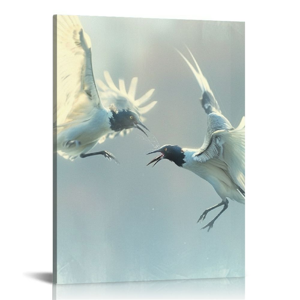 Nawypu Canvas Wall Art Dancing Red-crowned Crane Wall Decor for Bedroom ...