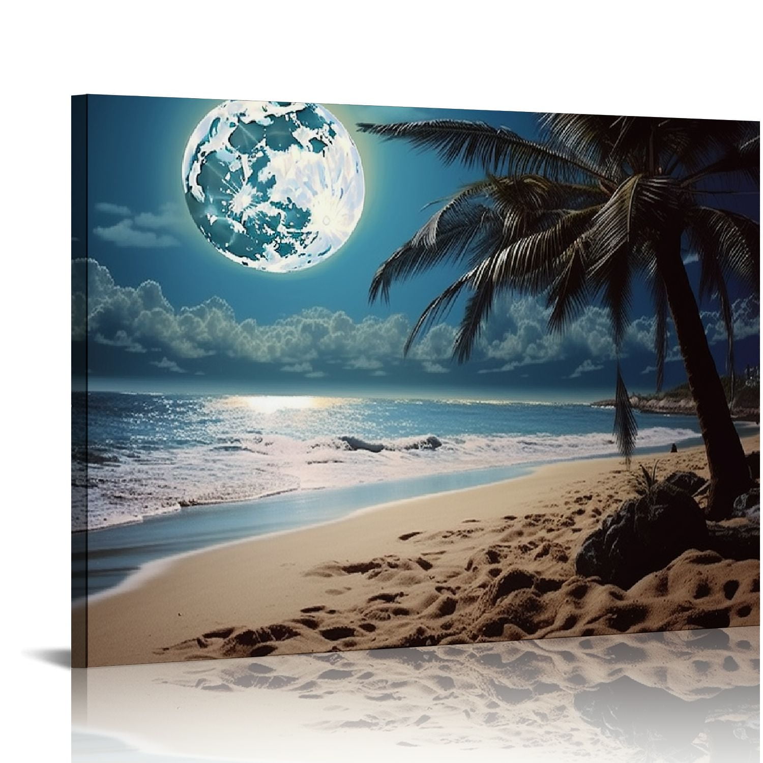 Nawypu Canvas Wall Art Decor Beach Amazing Blue Sunset Painting for ...
