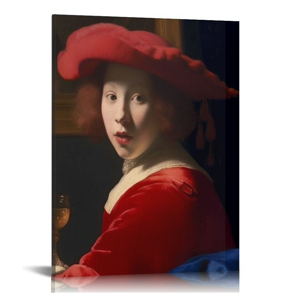 Awypu Canvas Wall Art Decor Girl with the Red Hat by Johannes - Art ...