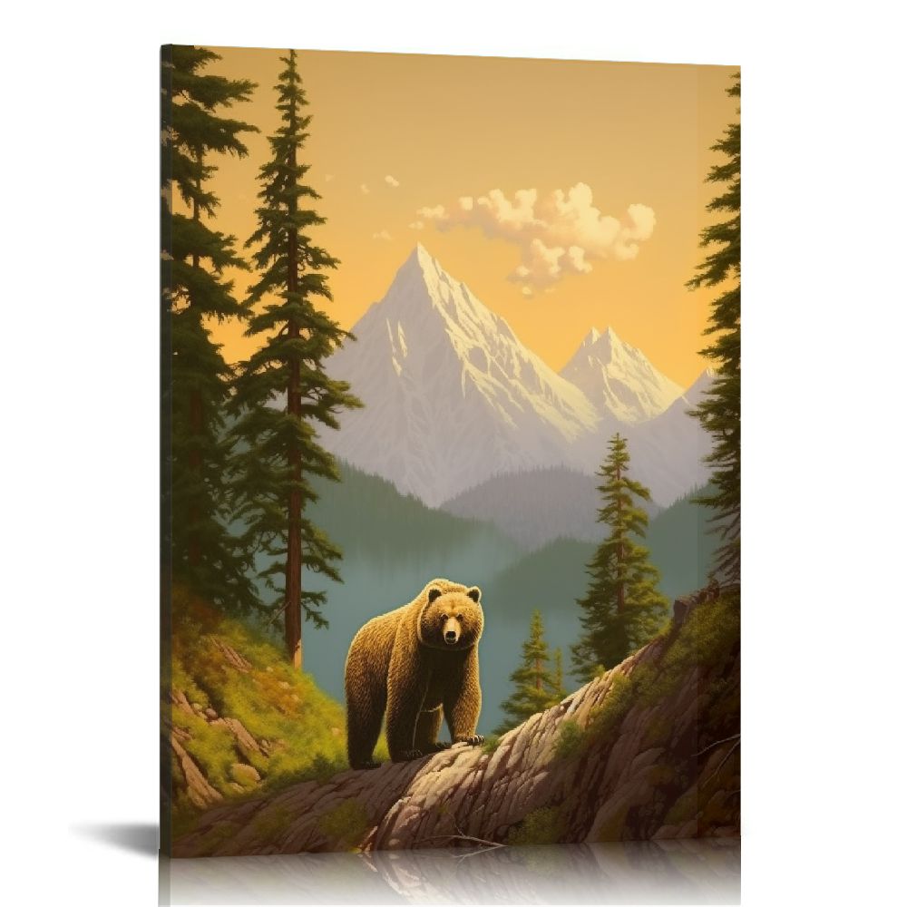 Nawypu Canvas Wall Art Decor Grizzly Bear for Bedroom Living Room ...