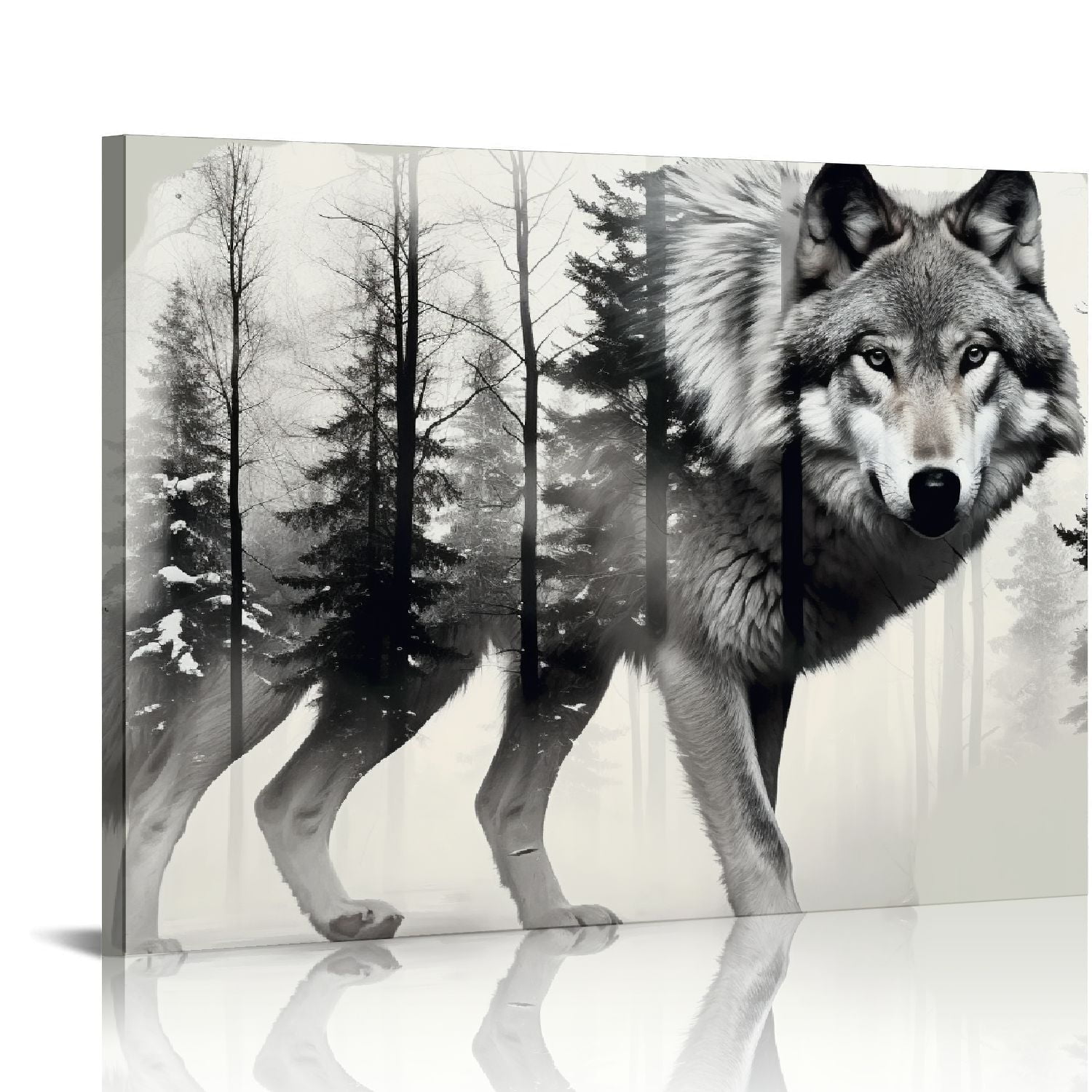 Nawypu Canvas Wall Art Forest Abstract Animal Art On Wolf Canvas Print ...