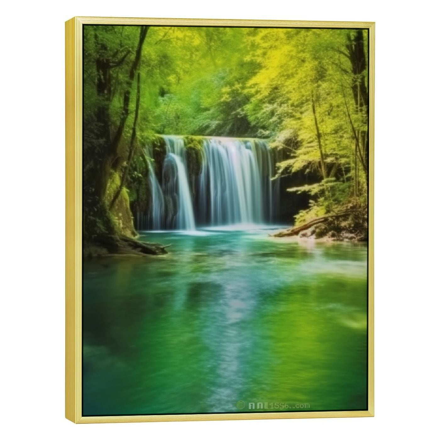Nawypu Canvas Wall Art with Golden Frames Waterfall Emerald Green ...
