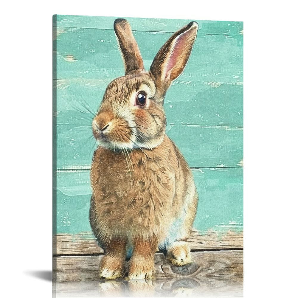 Nawypu Canvas Wall Art, Happy Easter Spring Watercolor Rabbit Bunny ...