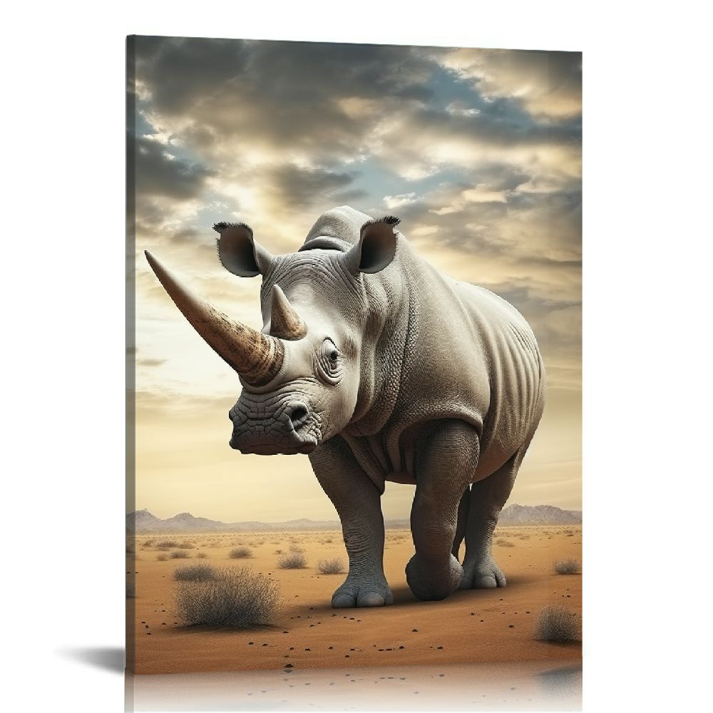 Nawypu Canvas Wall Art, Home Wall Rhino Print Canvas Picture, Vintage ...