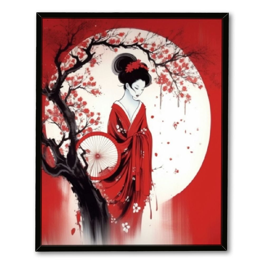 Nawypu Canvas Wall Art Japanese Geisha Black Framed Canvas Print ...