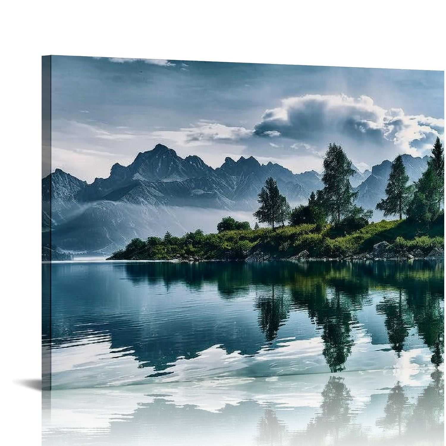 Nawypu Canvas Wall Art Mountain Forest River Reflection Canvas Print ...