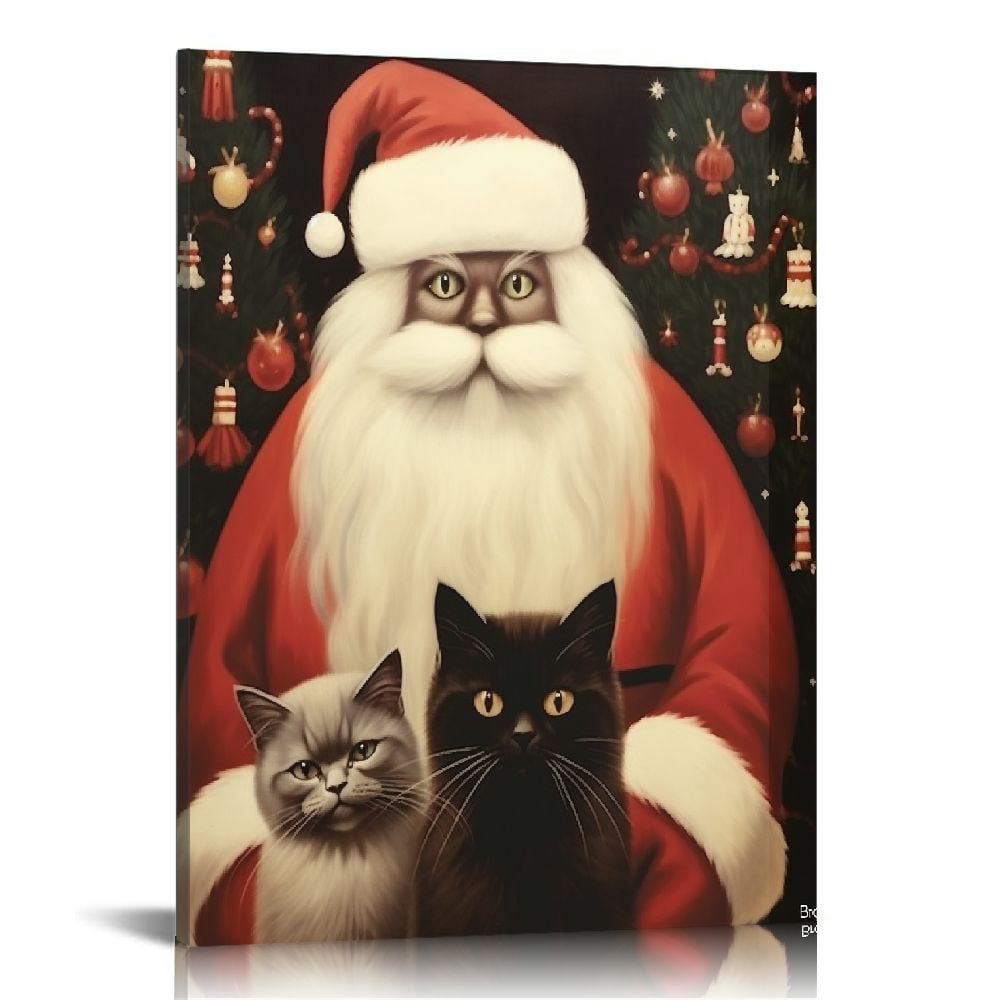 Nawypu Canvas Wall Art Persian Cats Sitting With Santa Claus Paintings ...