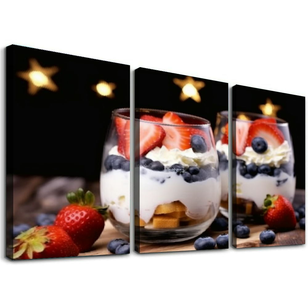Nawypu Canvas Wall Art Prints Blueberry Strawberry Trifles for July 4th ...