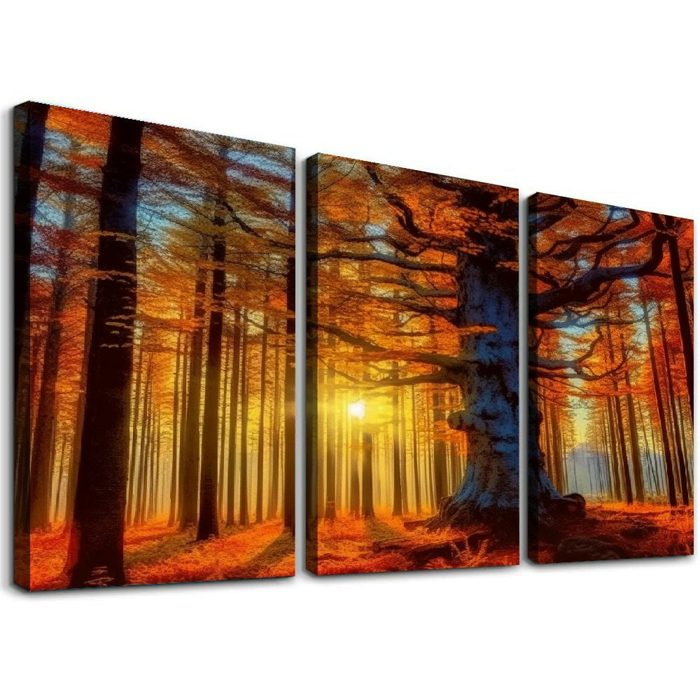 Nawypu Canvas Wall Art Red Trees Forest Sunset Panoramic Fall Scenery ...