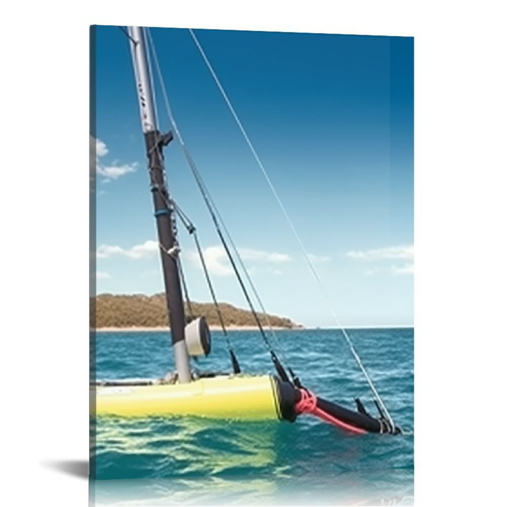 Nawypu Canvas Wall Art Row of Five Fishing Rod and Pictures Blue ...