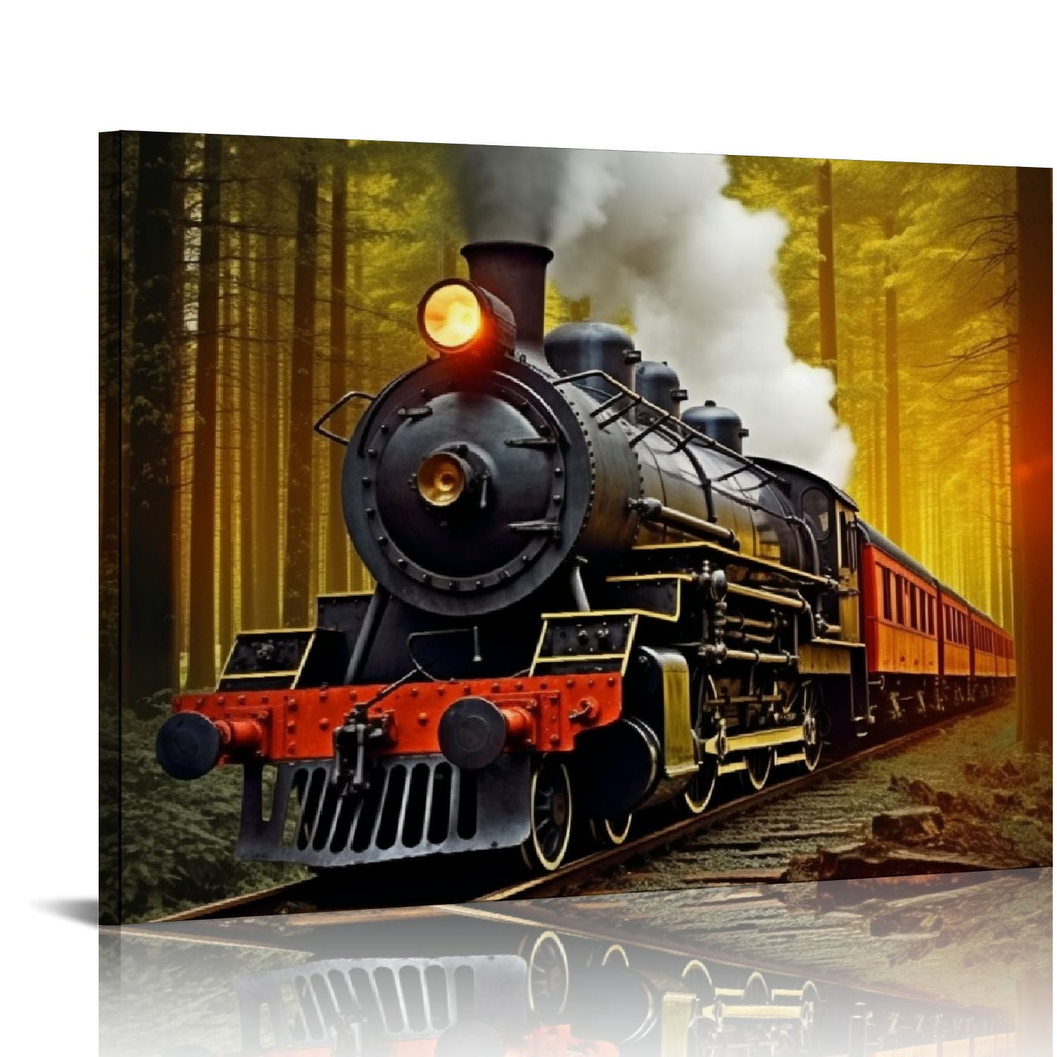 Nawypu Canvas Wall Art Steam Engine Train in Sunset Forest Wall Art ...