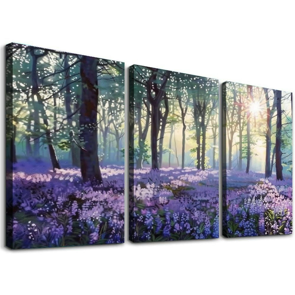 Nawypu Canvas Wall Art Sunshine in Forests with Purple Lavender Flower ...