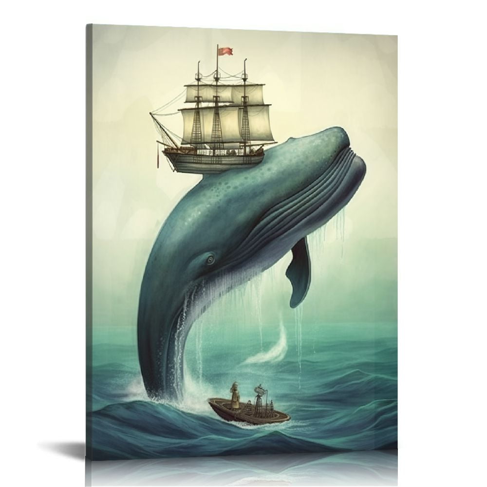 Nawypu Canvas Wall Art Watercolor Whale Painting Nautical Ocean Print ...