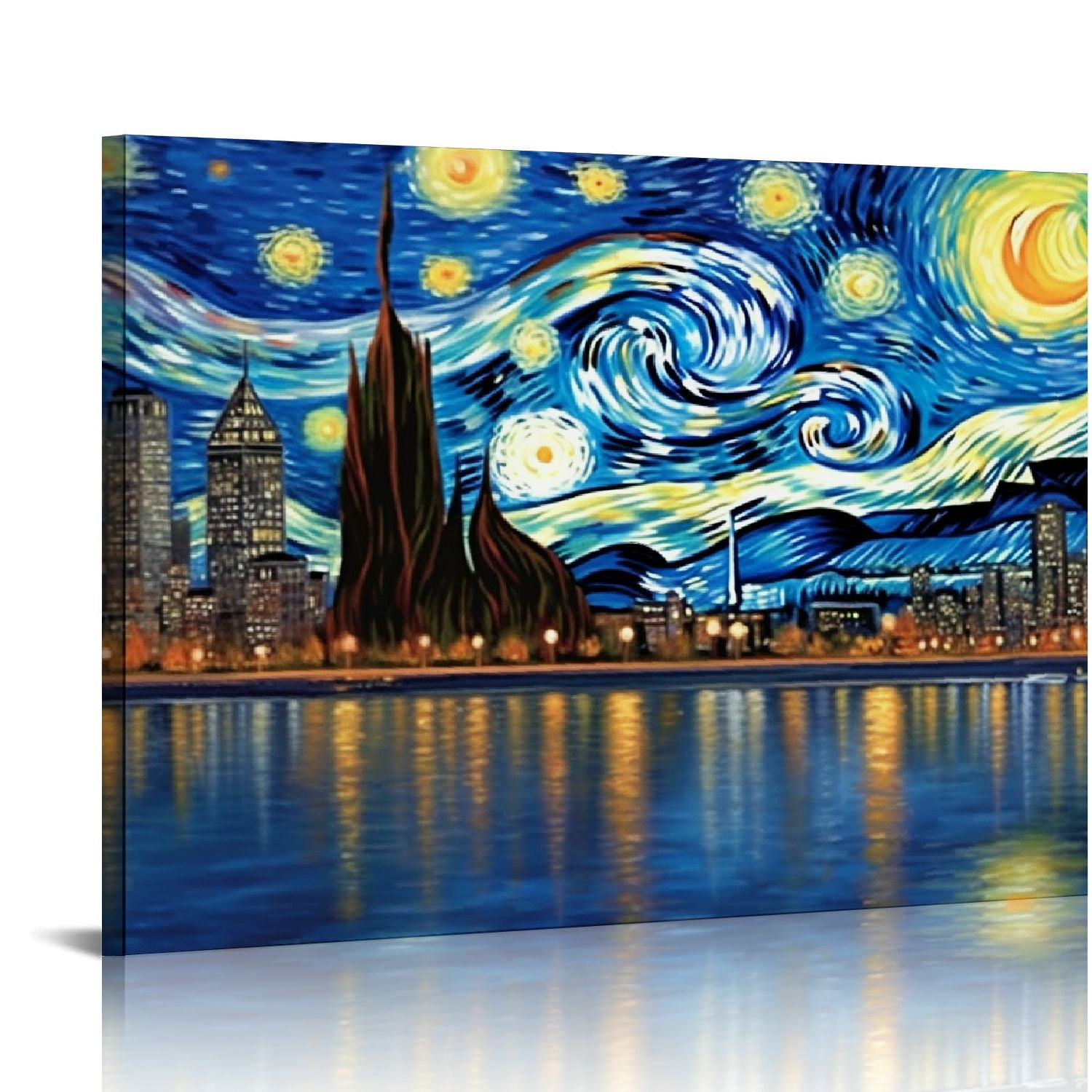 Nawypu Canvas painting starry sky city View poster art Starry Night ...