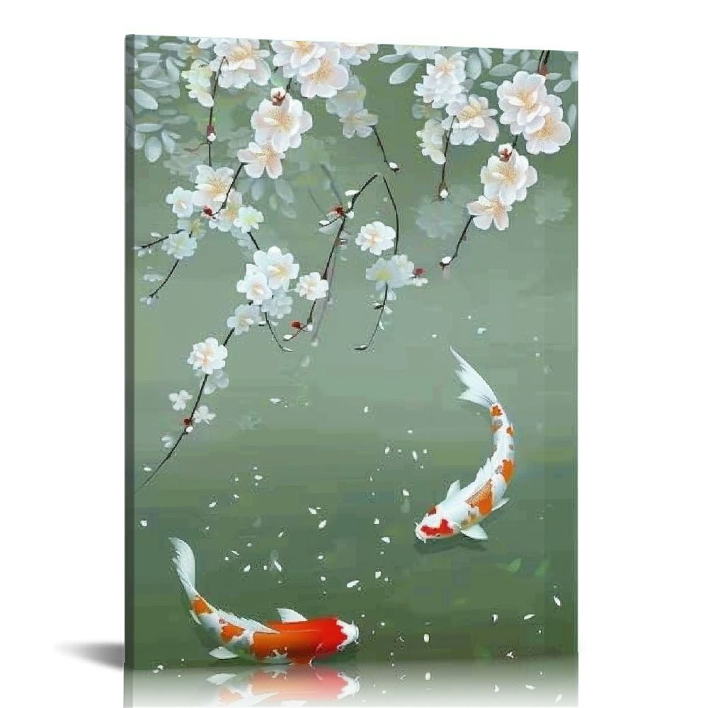Nawypu Carp in Spring Pond Cherry Blossom Japanese Fish Green Pattern ...