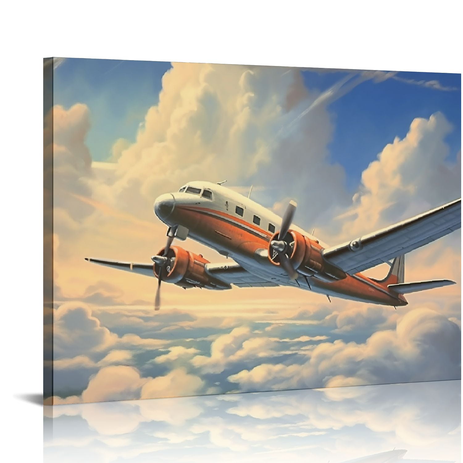 Nawypu Cartoon Airplane Canvas Wall Art Passenger Airplane in Flight ...
