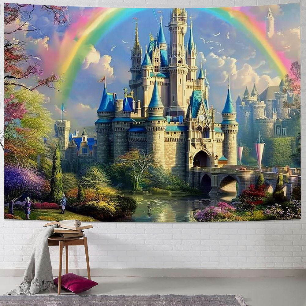 Nawypu Castle Tapestry Trees and River in Fantasy Forest Wall Hanging ...