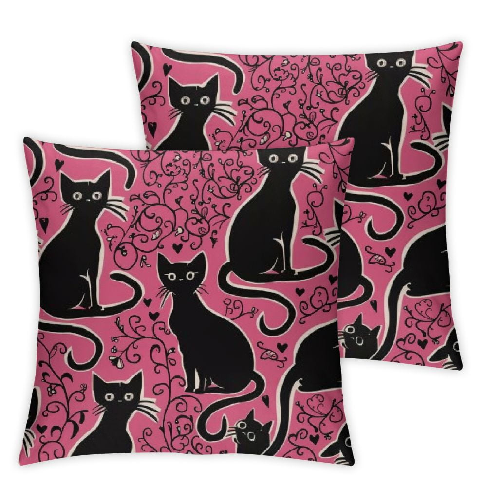 Nawypu Cat Throw Pillow Covers Kitty Kitten Silhouette Cartoon Graffiti ...