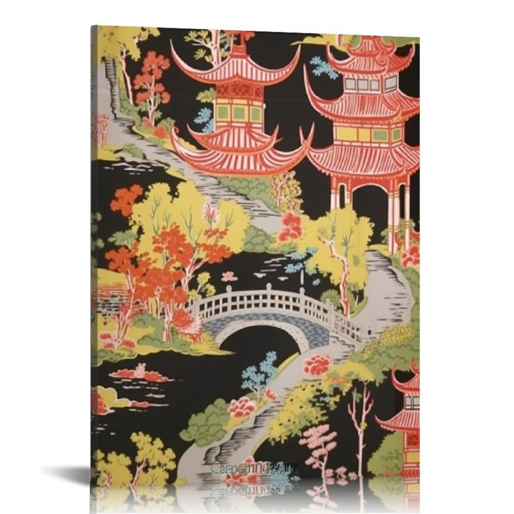 Nawypu Charcoal Coral Pagoda Asian Pavilion Canvas Print Pictures ...