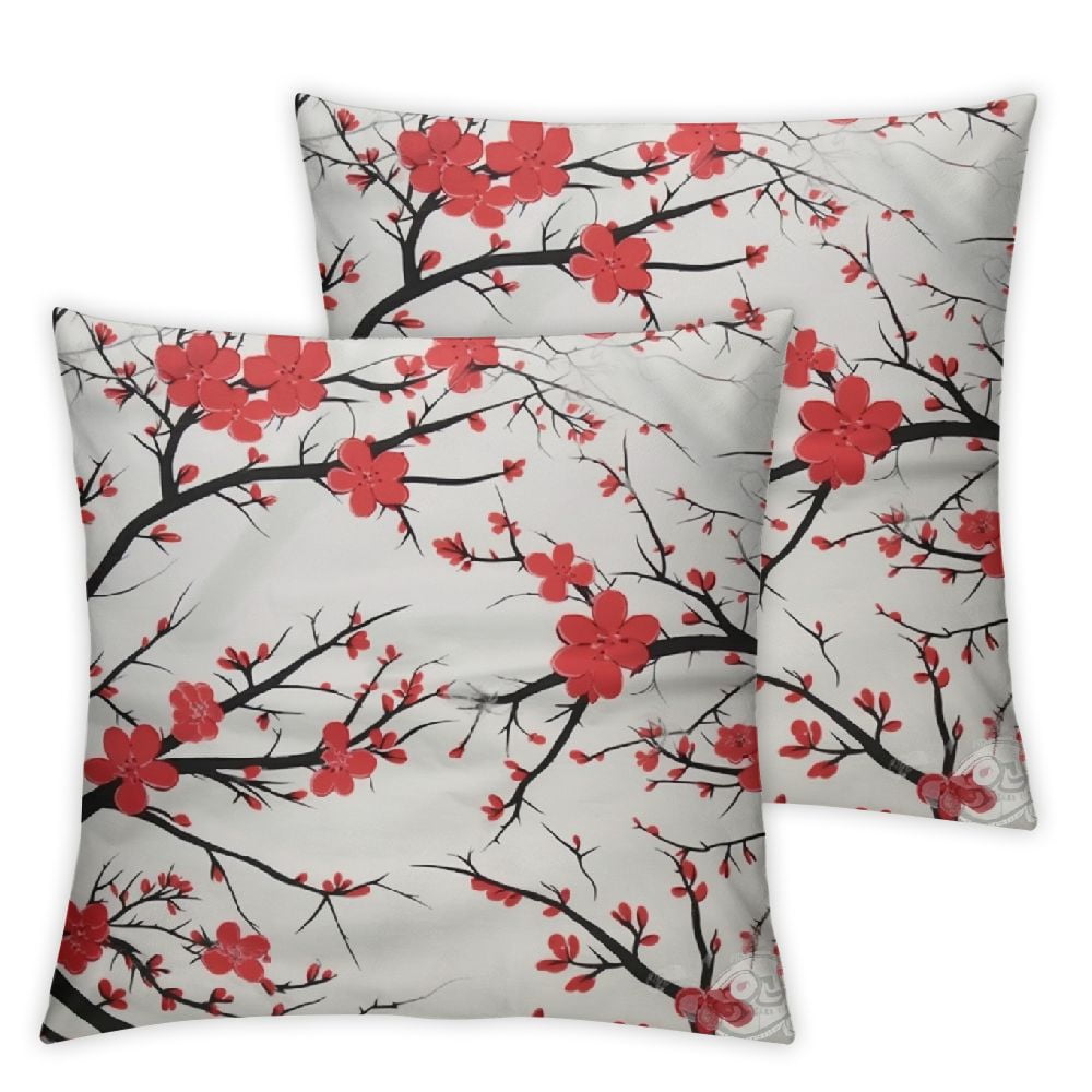 Nawypu Cherry Blossom Pillow Covers Watercolor Red Flowers Tree Branch ...