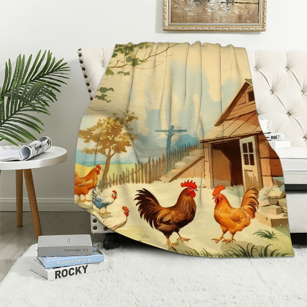 Nawypu Chicken Blanket Soft Lightweight Rooster Flannel Blanket Cozy