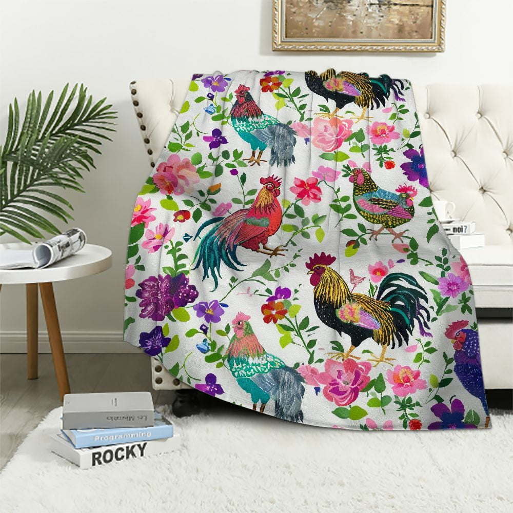 Nawypu Chicken Flower Throw Blanket Funny Chicken Blanket for Women Men ...