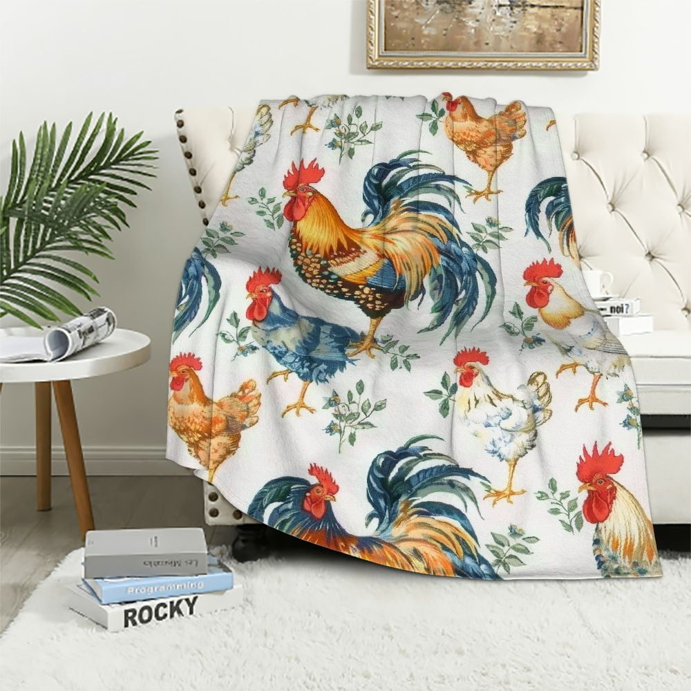 CMMY Chicken Rooster Blanket, Rustic Soft Warm Bed Bedding Throw ...