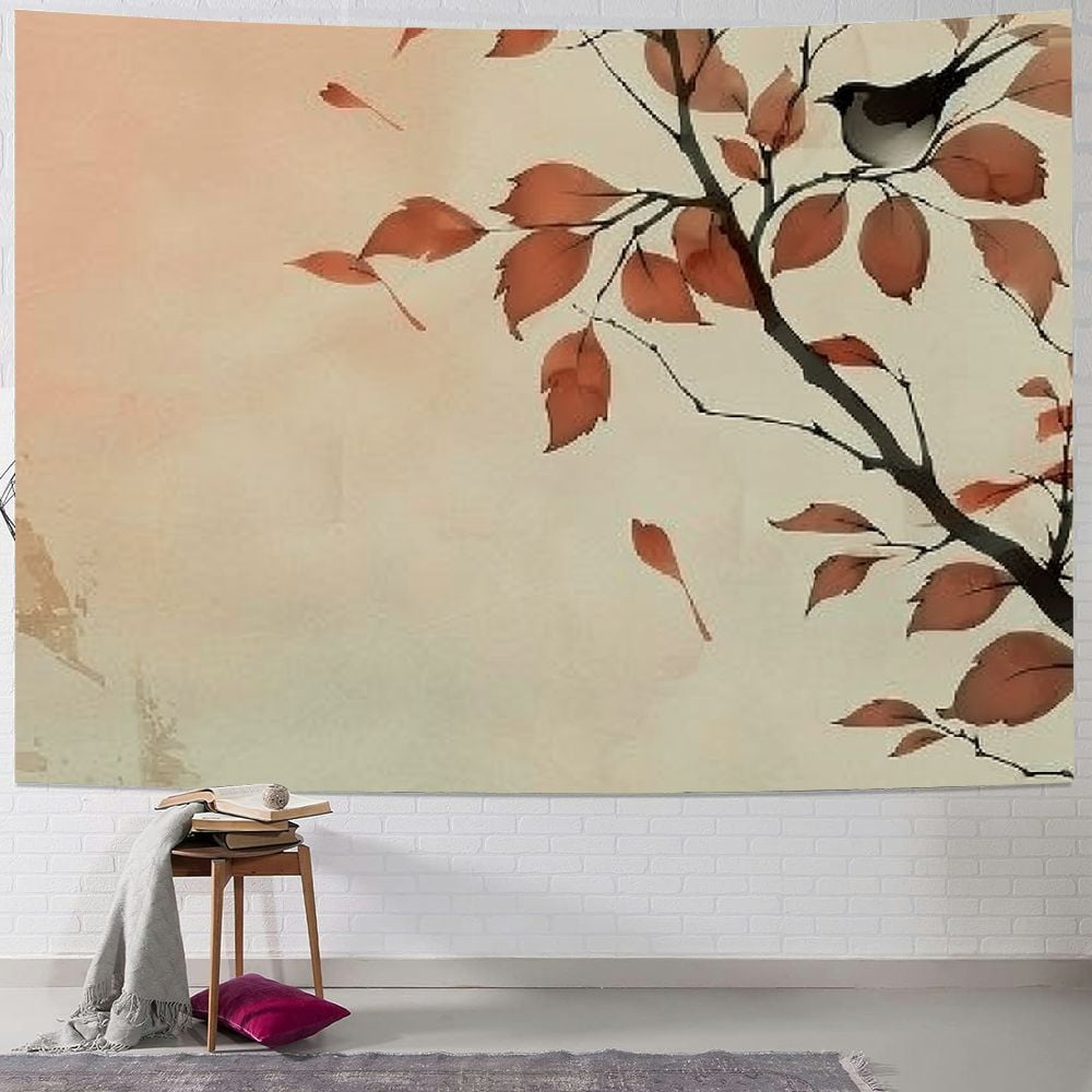 Nawypu Chinese Ink Painting Leaves Wall Tapestries Boho Abstract Leaves ...