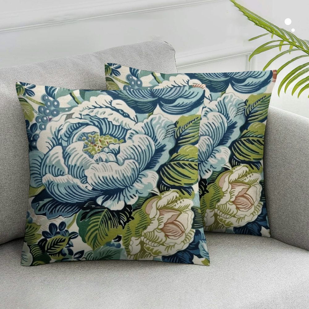 Nawypu Chinoiserie Pillow Cover Set of 2 Teal Flower Navy Blue Throw ...
