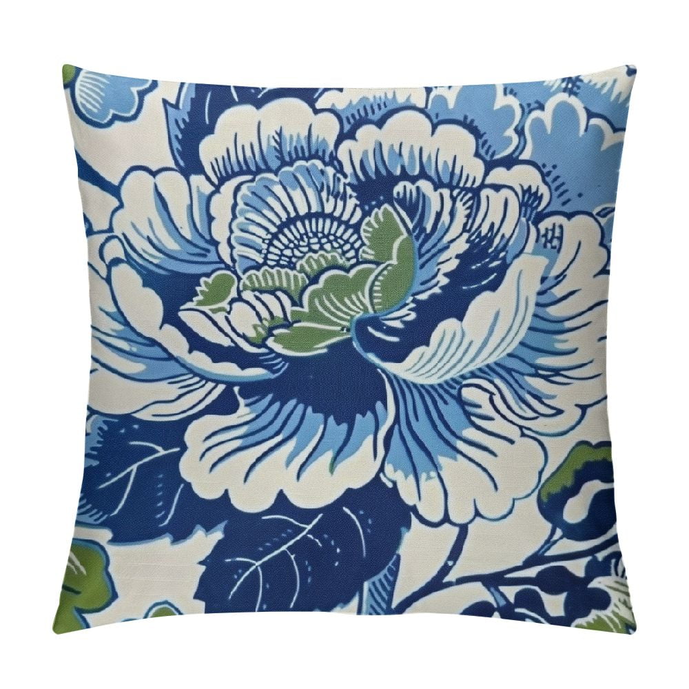 Nawypu Chinoiserie Pillow Cover Set of Flower Navy Blue Throw Pillow ... Nawypu Chinoiserie Pillow Cover Set of Flower Navy Blue Throw Pillow ...
