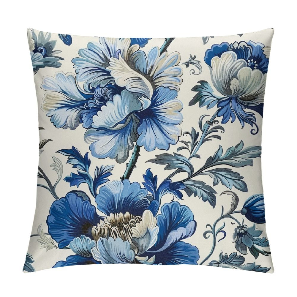 Nawypu Chinoiserie Pillow Cover Vintage Blue Flower Throw Pillow Covers ...