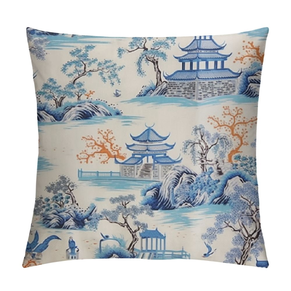 Nawypu Chinoiserie Pillow Covers Blue and White Outdoor Pillows Chinese ...