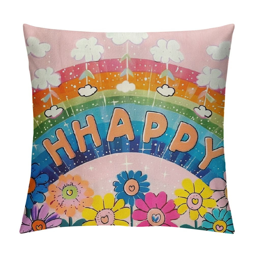 Nawypu Choose Happy Smile Face Pillow Covers Rainbow Flower Daiys ...