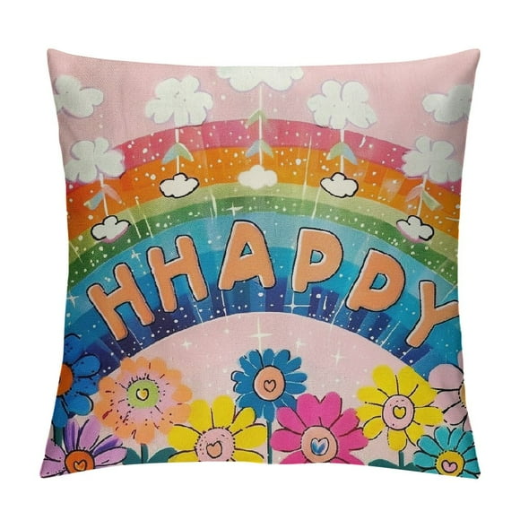 Smiling Rainbow Flower Pillow